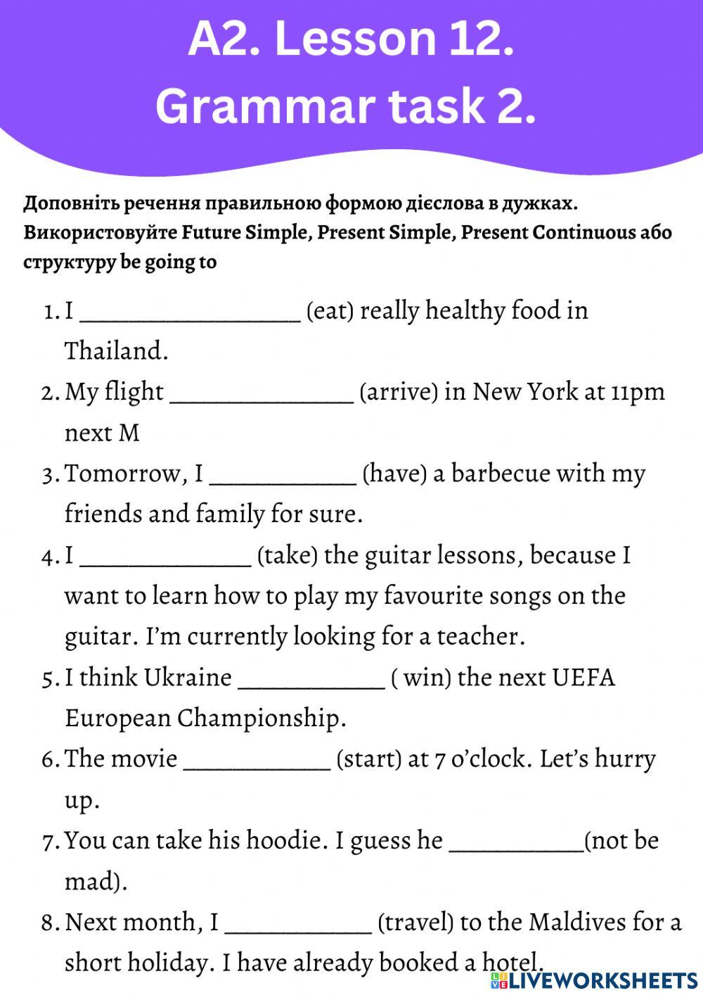 A2.Lesson 12. Vocabulary task 2 worksheet | Live Worksheets