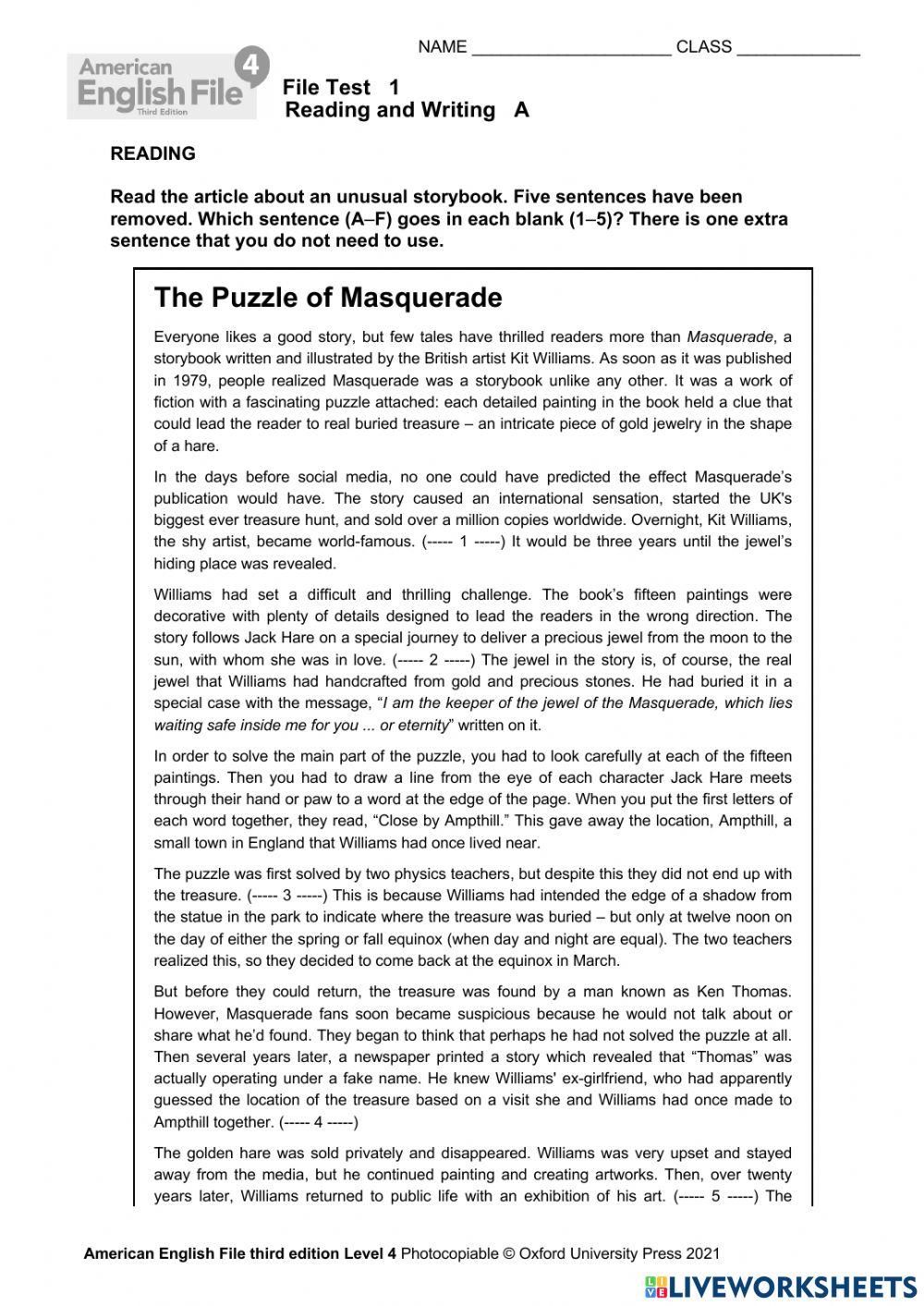 unit 1 quiz b2 american online exercise for | Live Worksheets