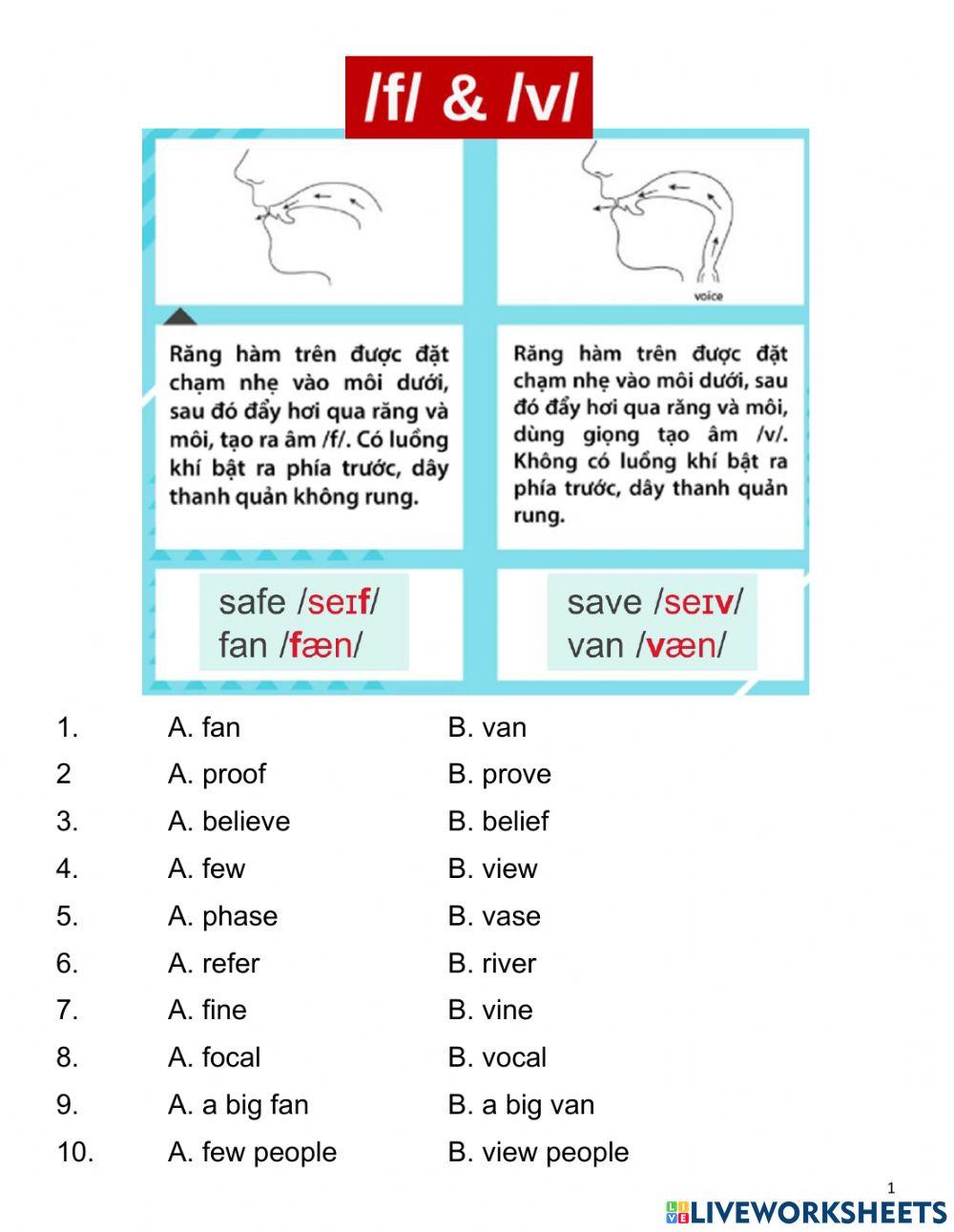 CONSONANT SOUND f - v online exercise for | Live Worksheets