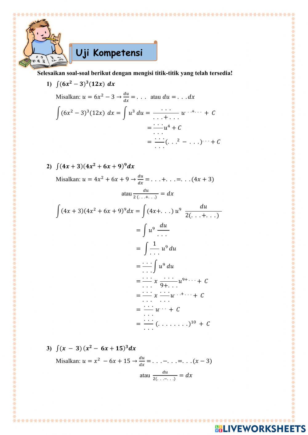 Integral Substitusi activity | Live Worksheets