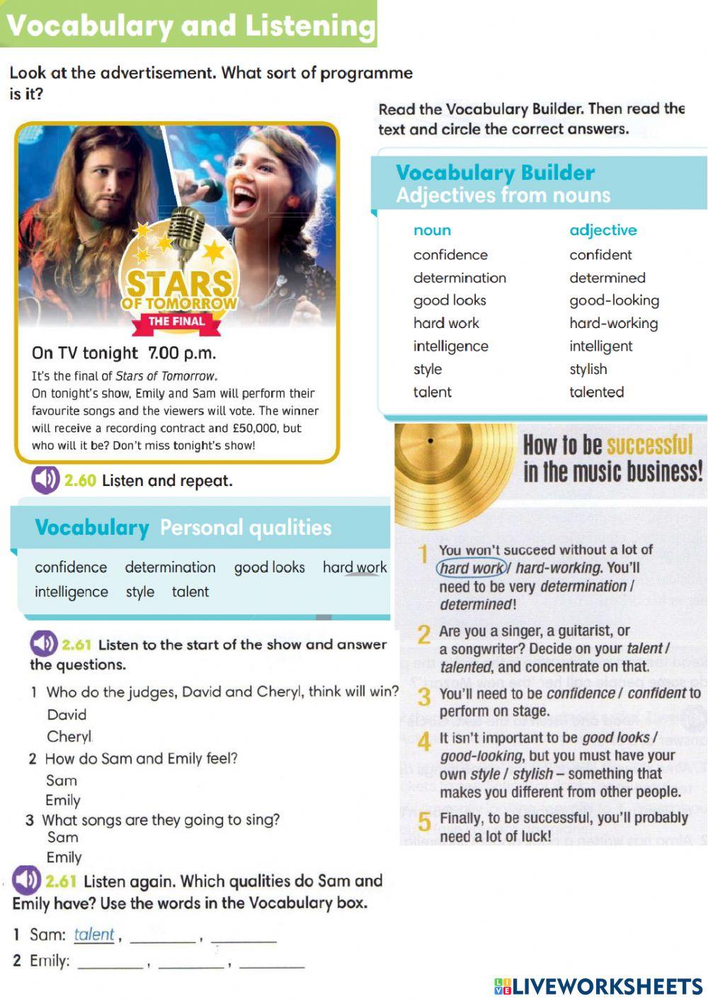 Listening online exercise for 3 | Live Worksheets