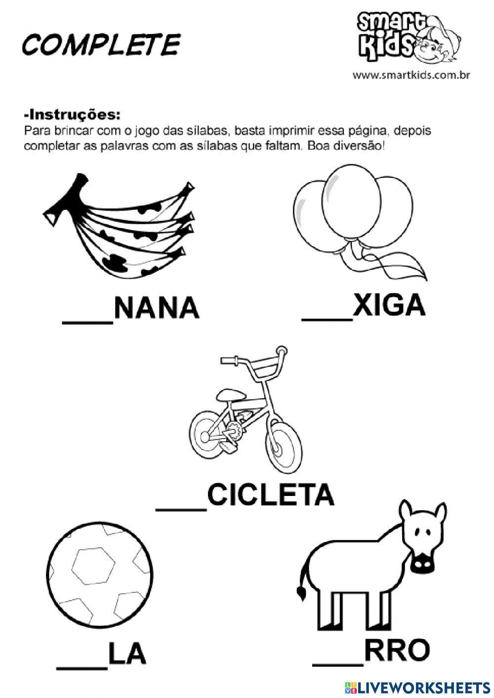 Complete a sílaba activity | Live Worksheets