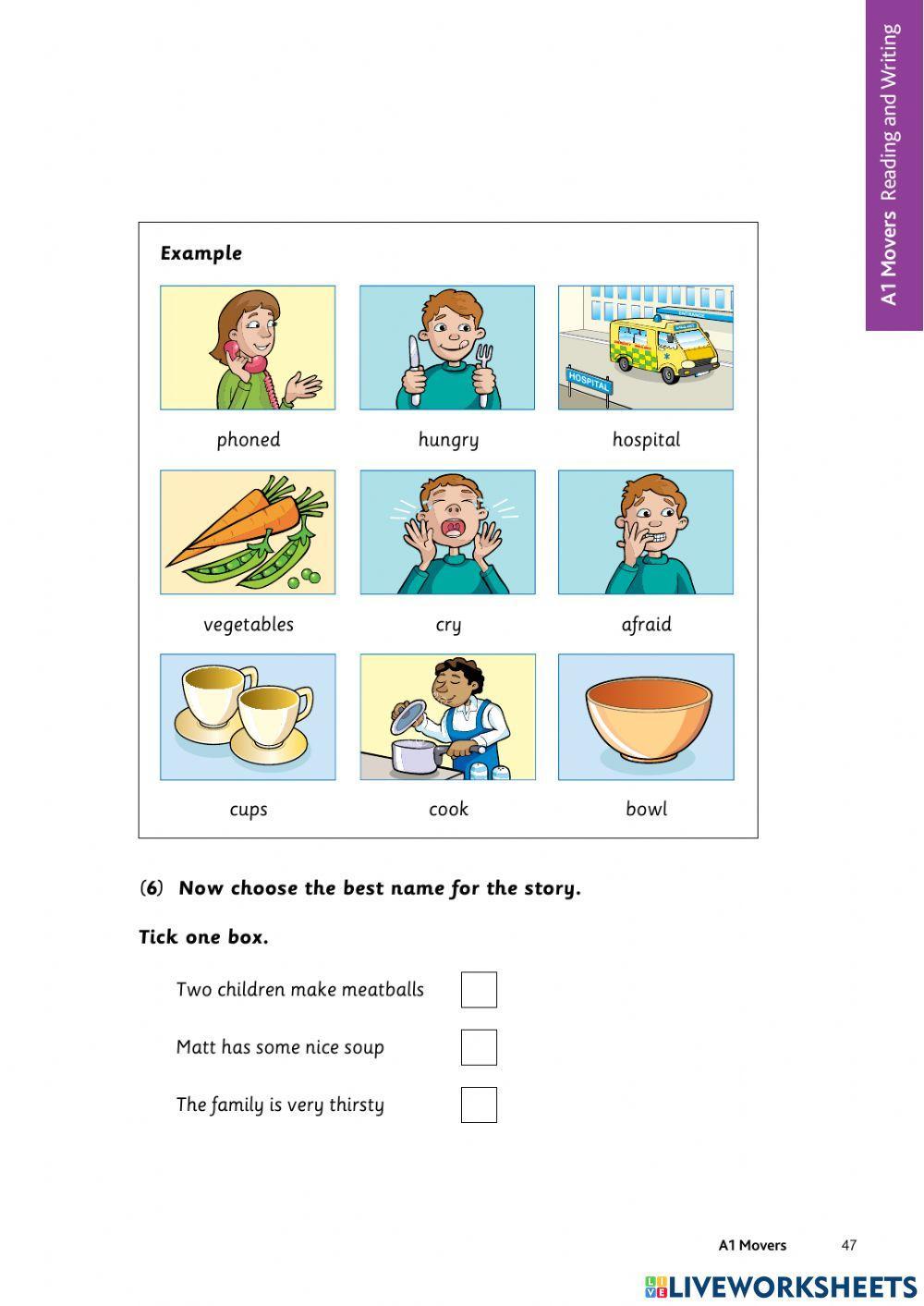 A1 movers reading and writing online exercise for | Live Worksheets