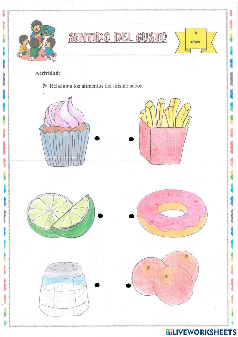 Pdf online worksheet: Sentido del gusto | Live Worksheets