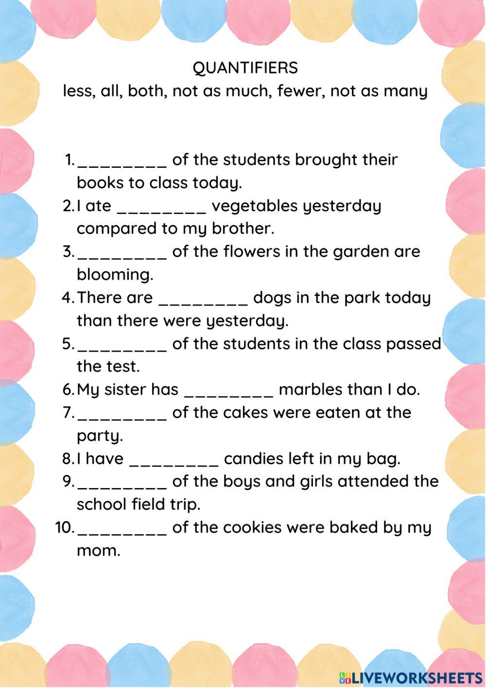 Quantifiers - S… | Free Interactive Worksheets | 7069784