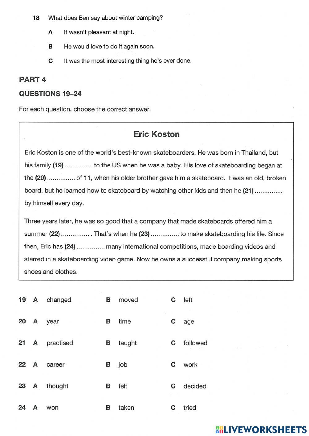 KET - 2023 - Re… | Free Interactive Worksheets | 7067782