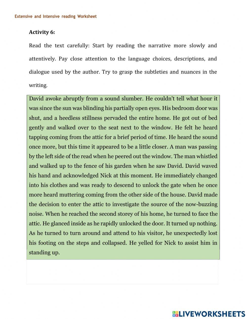 Narrative paragraph and essay interactive worksheet | Live Worksheets