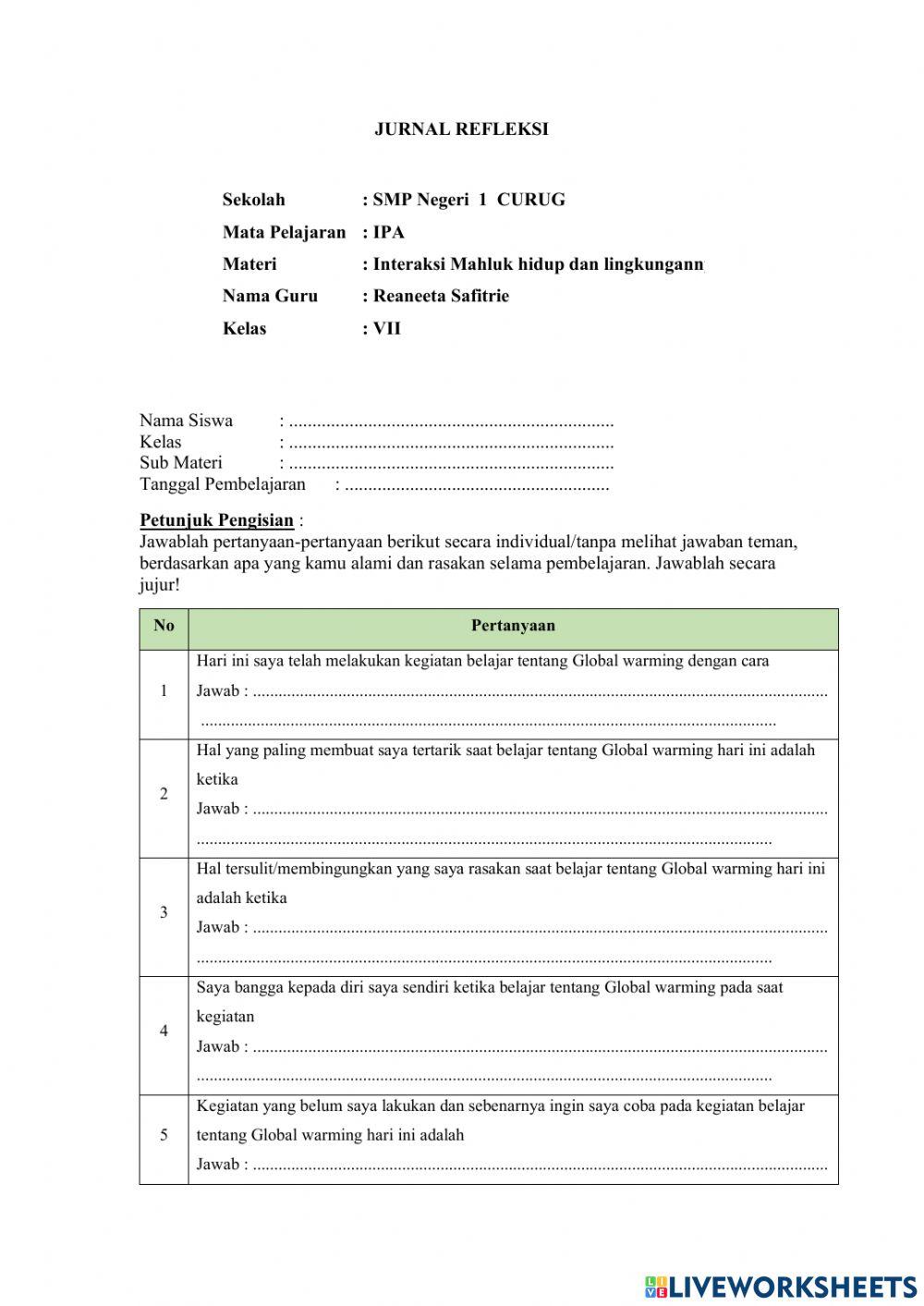 Refleksi | Free Interactive Worksheets | 7069958