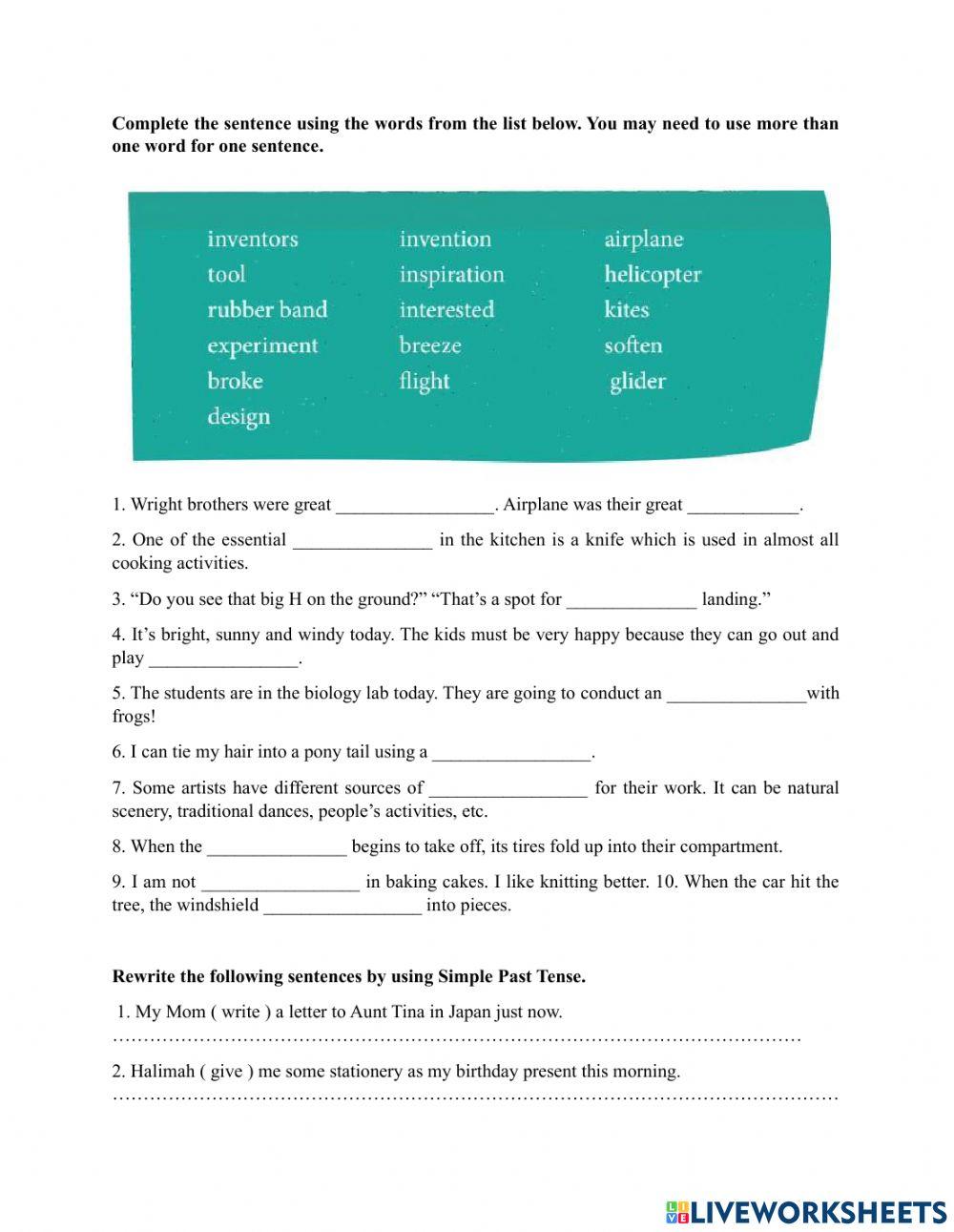 Simple past tense and perfect tense worksheet | Live Worksheets