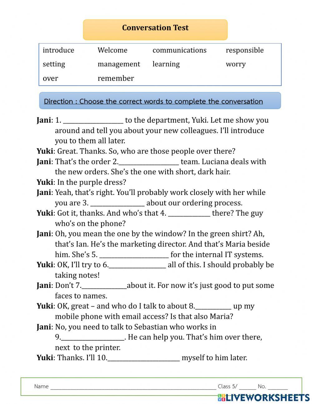 Conversation Test online exercise for | Live Worksheets