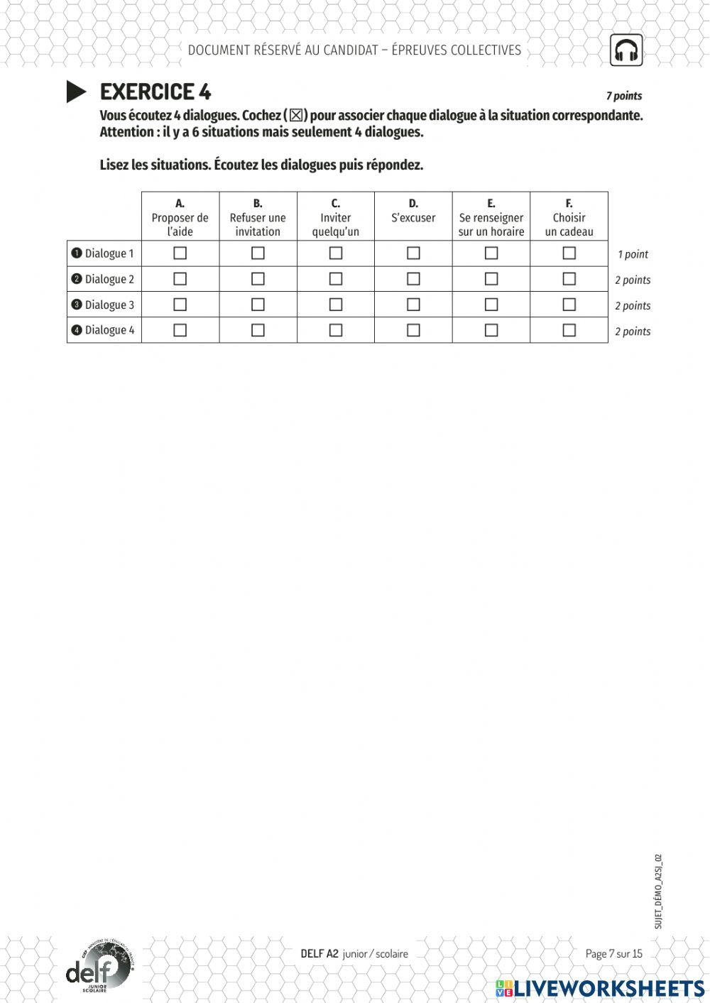 DELF A2 - Compr… | Free Interactive Worksheets | 7082137