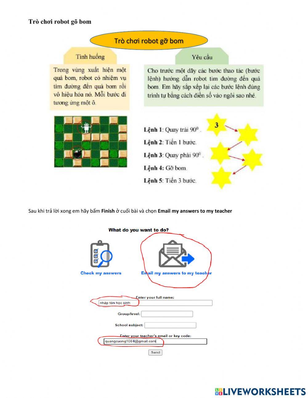 Robot gở bom online exercise for | Live Worksheets