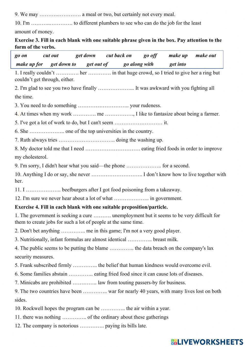 PHRASAL VERB CHECK 1.8.27.6.23 online exercise for | Live Worksheets