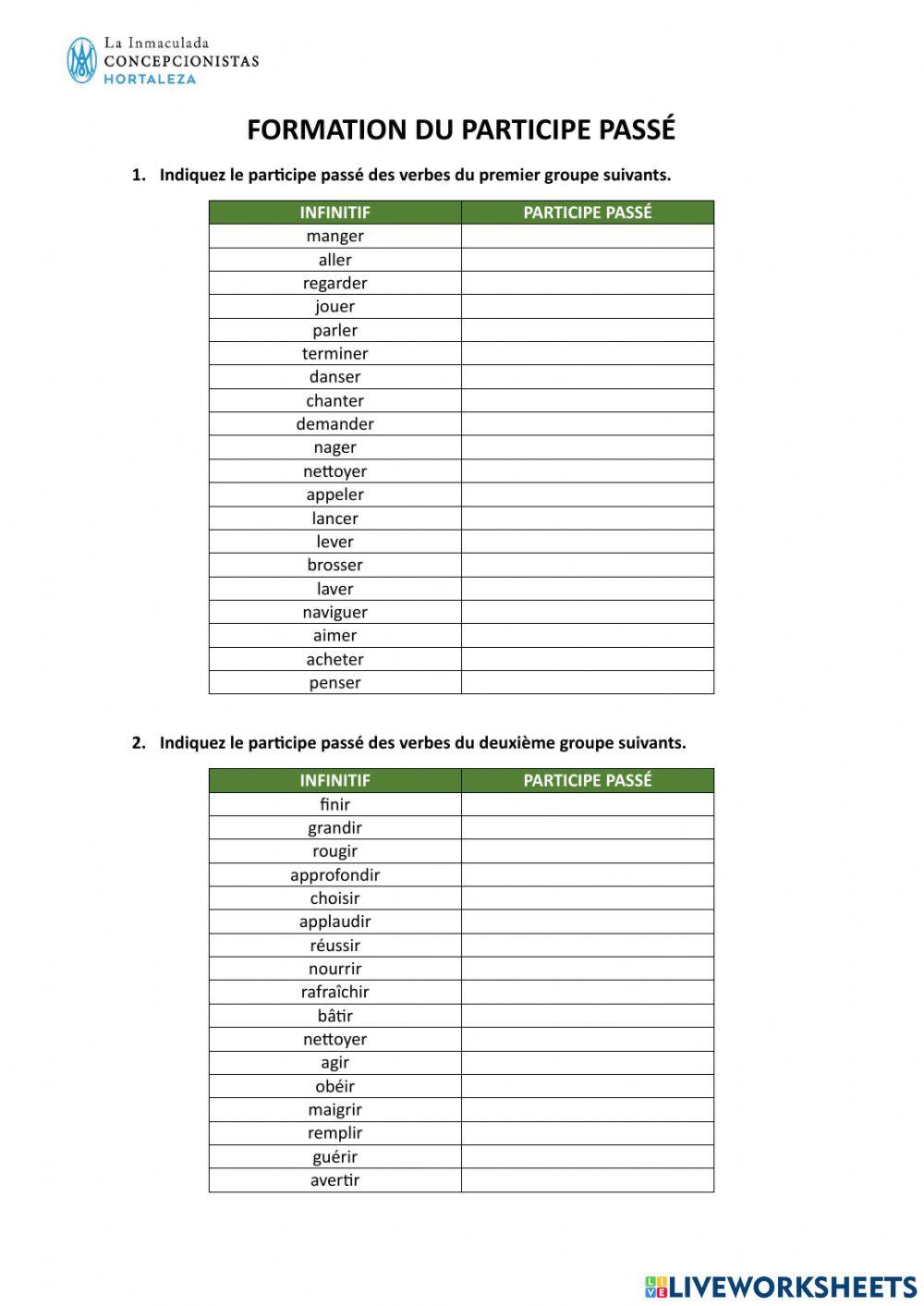 Formation du pa… | Free Interactive Worksheets | 7071167