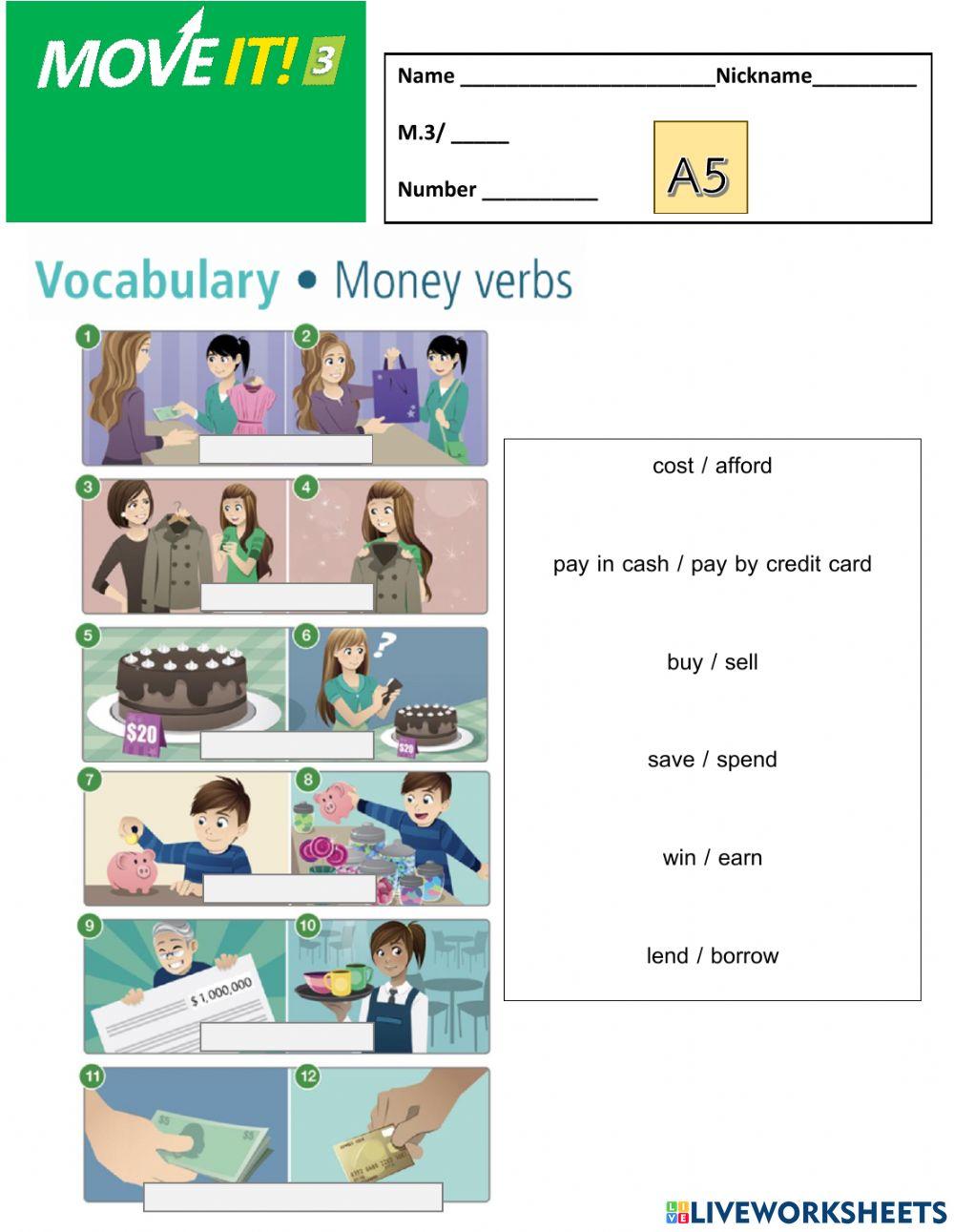 A5 Money Verb online exercise for | Live Worksheets