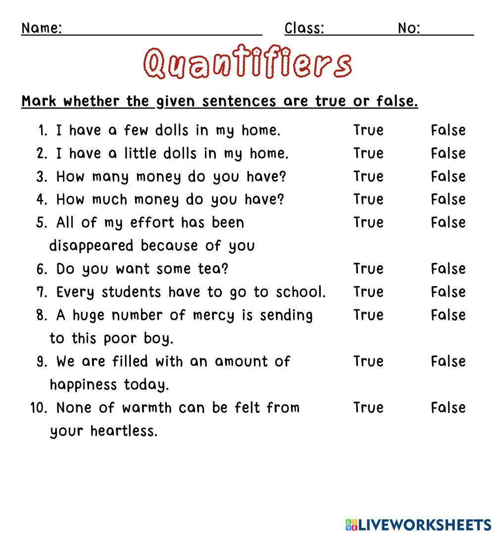 7071137 | Quantifiers | Tarn Pimkanya | LiveWorksheets