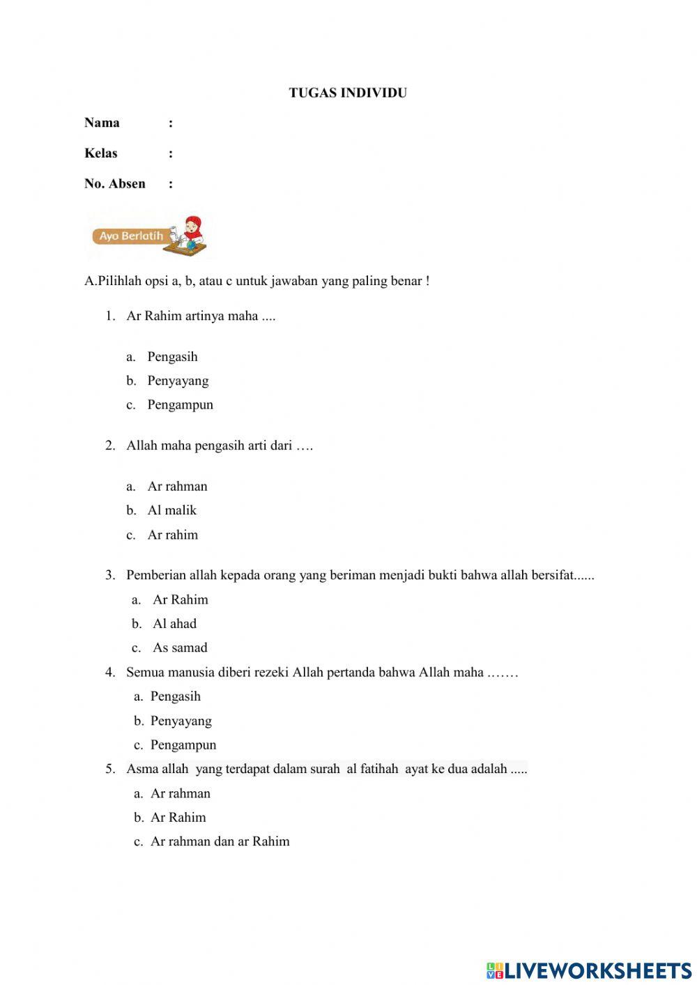 Pendidikan agama islam interactive worksheet for Grade 3 | Live Worksheets