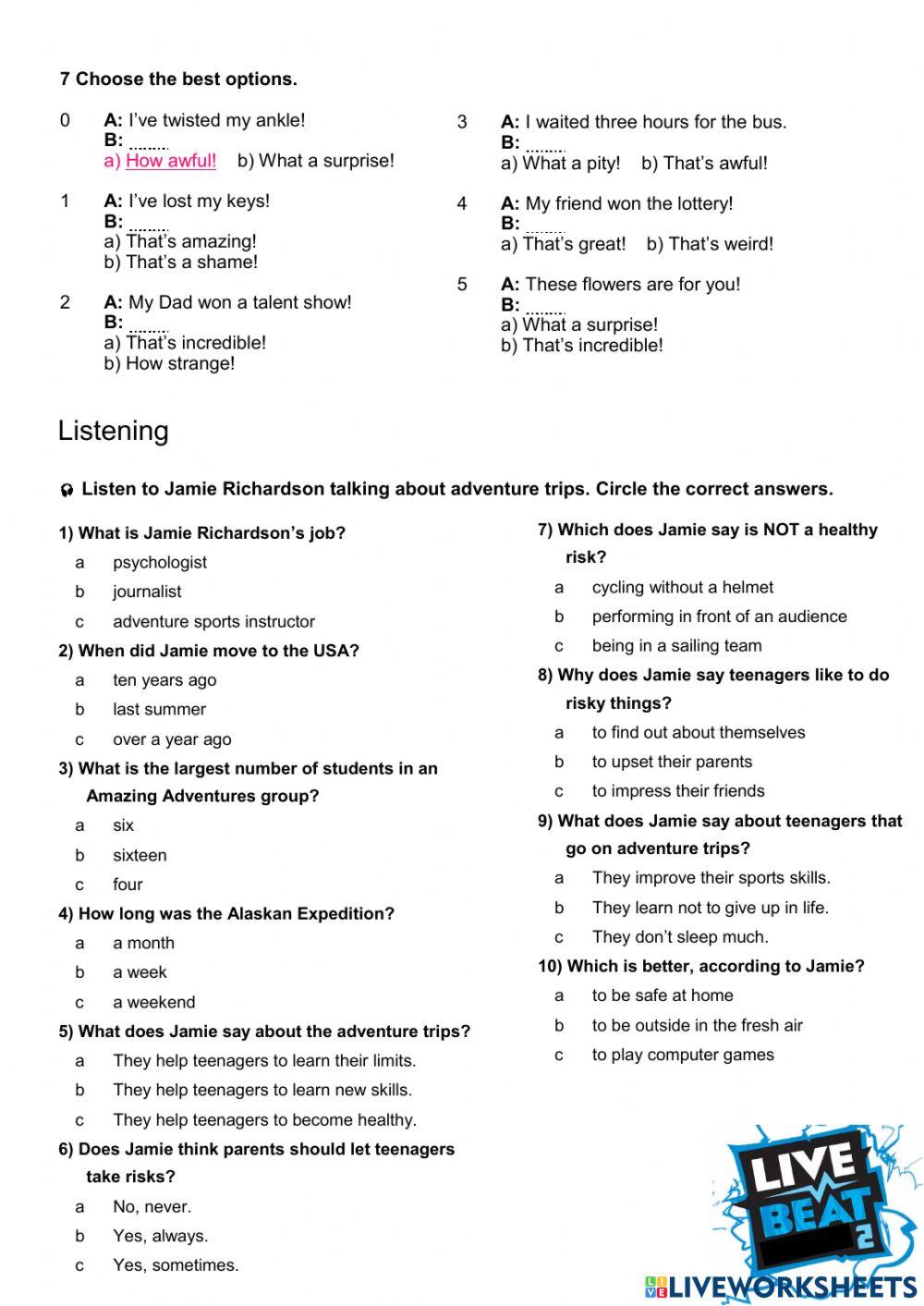 TEST UNIT 7 LIV… | Free Interactive Worksheets | 7075100