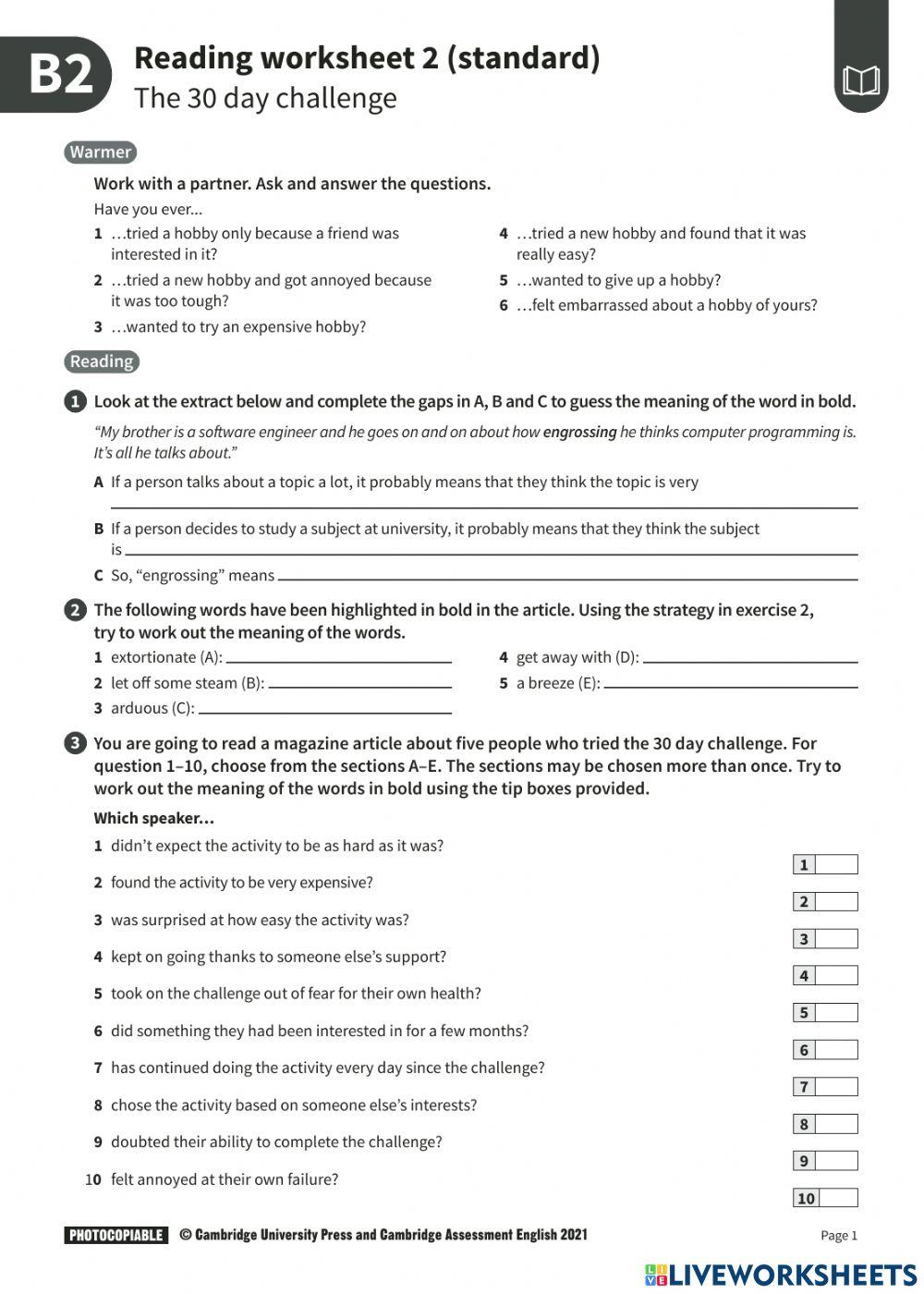 Reading | LiveWorksheets | 7071467