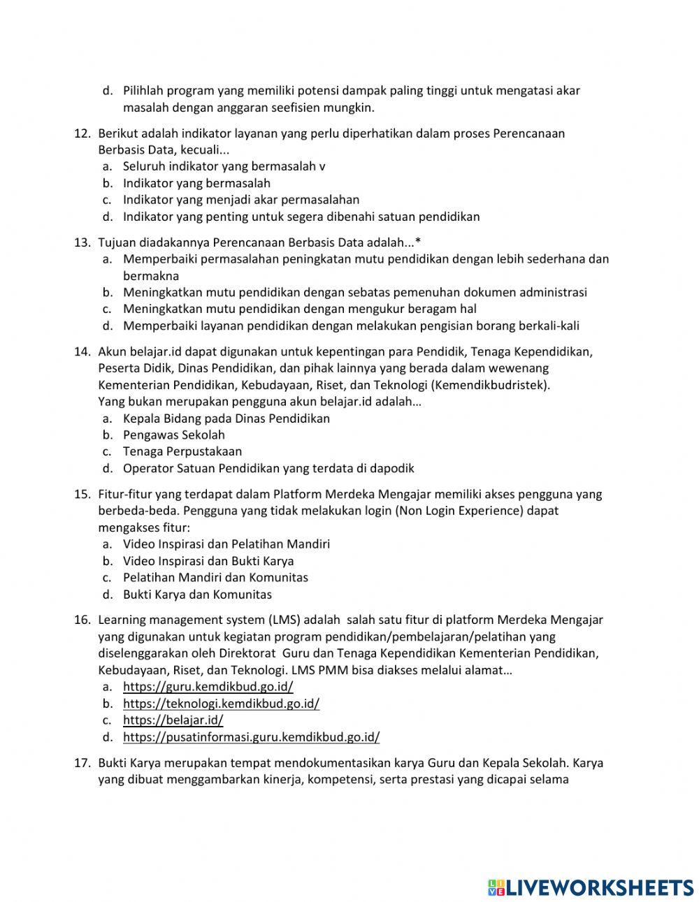 Soal pretes platform sds worksheet | Live Worksheets