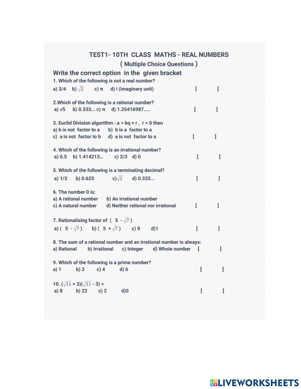 Mcq Test1 10th Maths Real Numbers Worksheet Live Worksheets mcq-test1-10th-maths-real-numbers-worksheet-live-worksheets