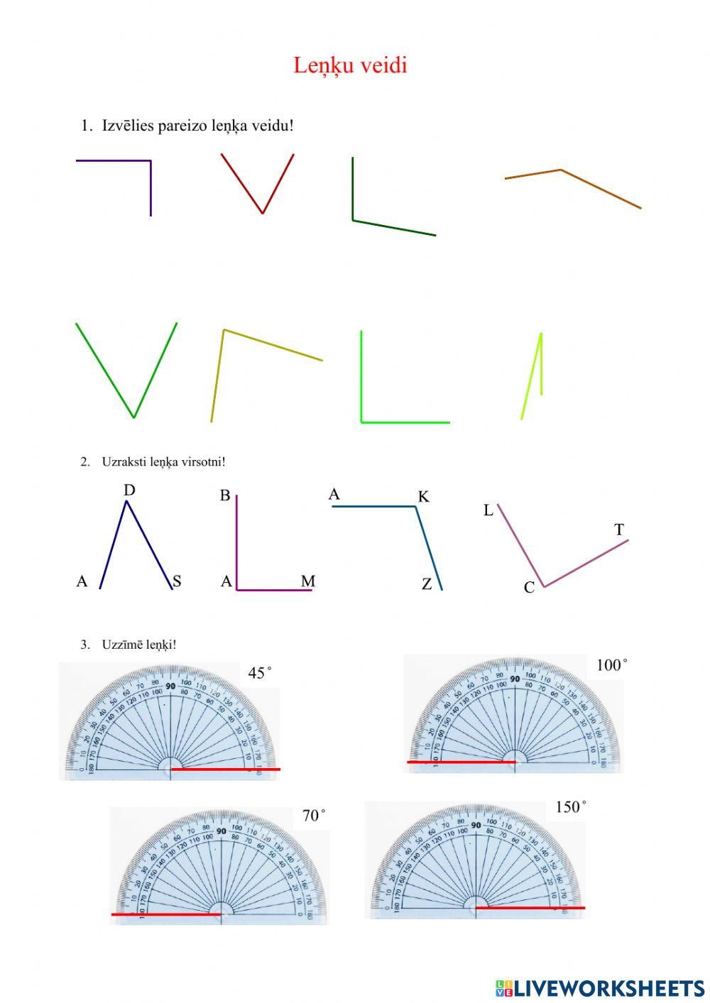 Leņķu veidi | Free Interactive Worksheets | 7072205