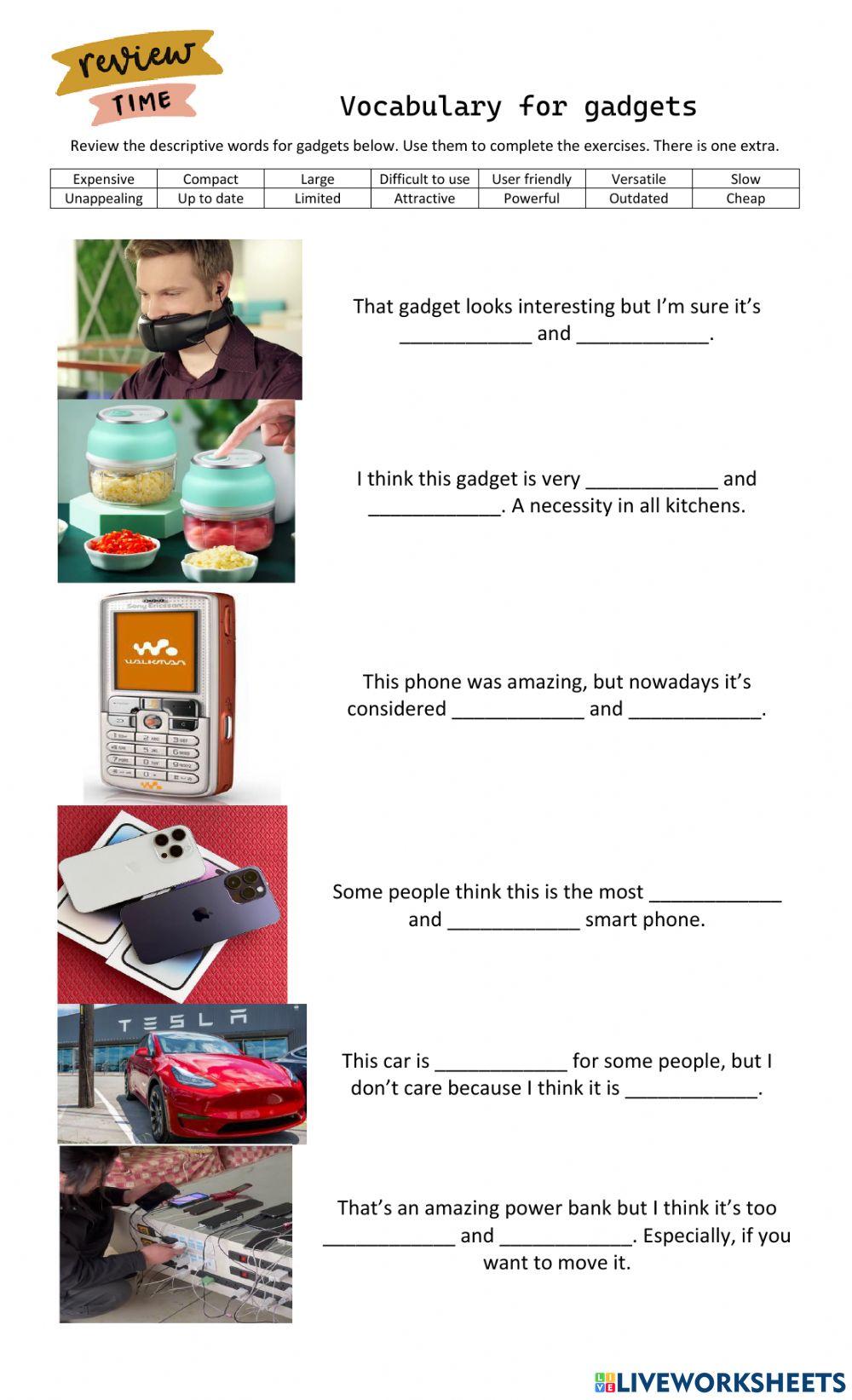 Describe gadgets | Free Interactive Worksheets | 7072317