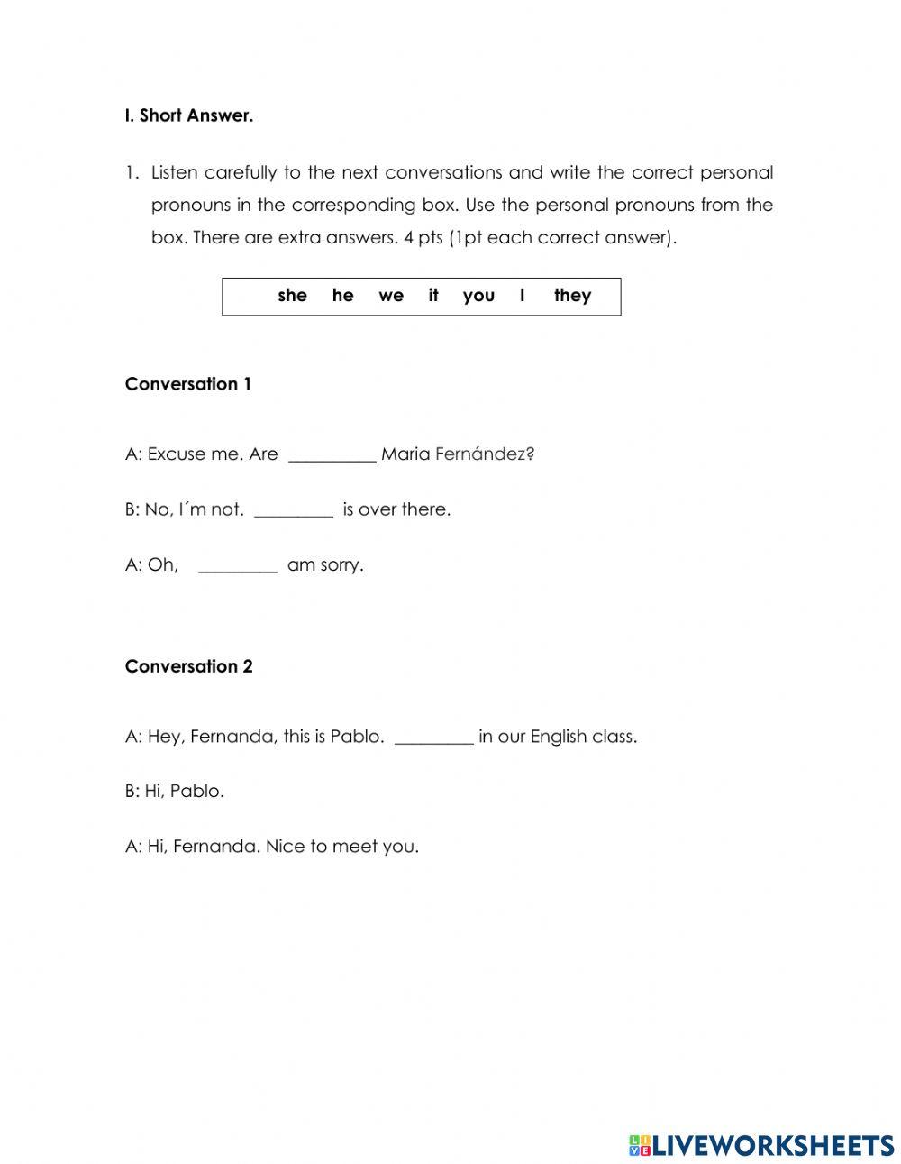 Listening exam 7072319 | Yocasta | Live Worksheets