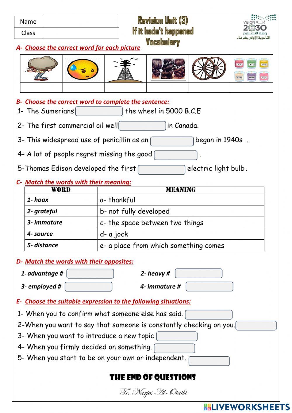 Mega goal 1.3 - unit 3 - revision online exercise for | Live Worksheets
