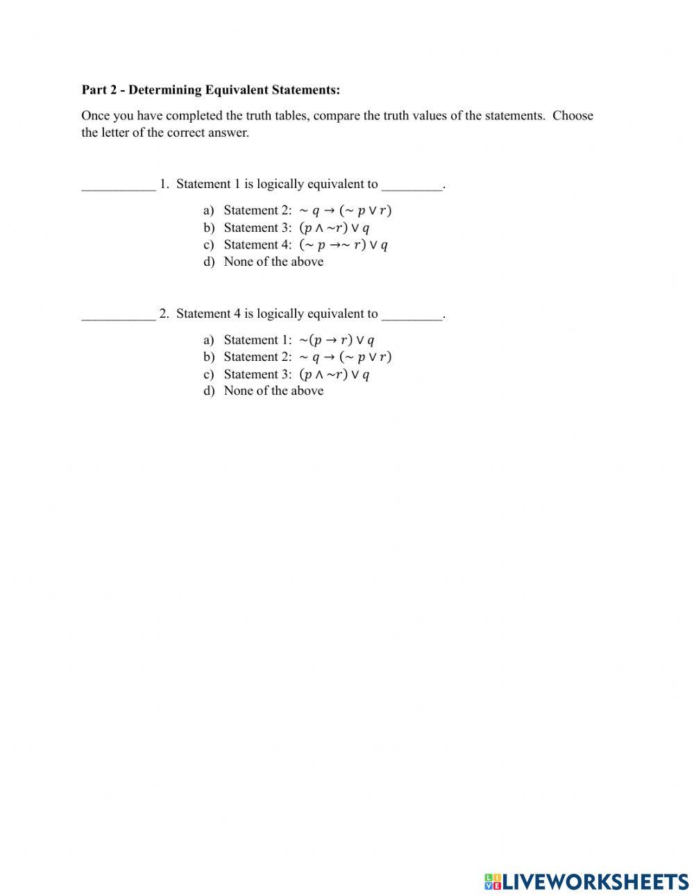 M4 2.5 Truth Ta… | Free Interactive Worksheets | 7082482
