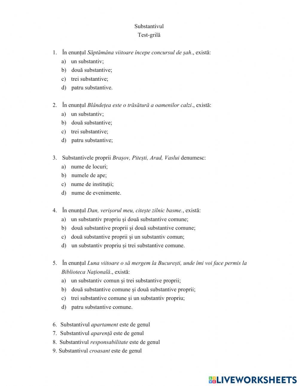 Substantivul online pdf worksheet | Live Worksheets