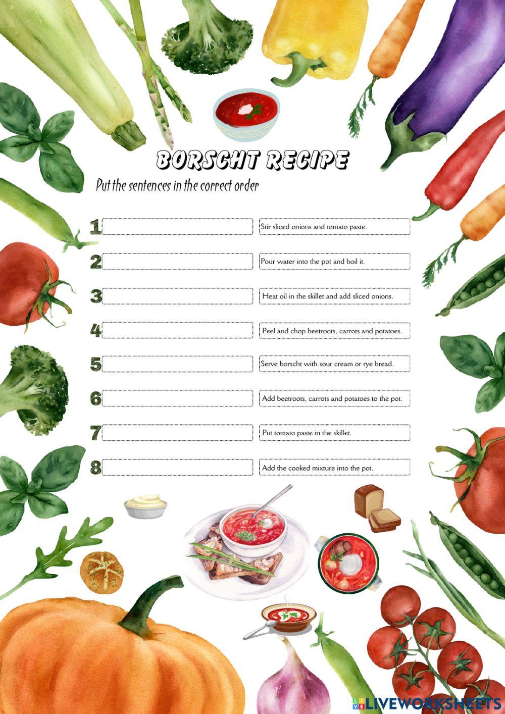 7072466 | Borscht recipe - order sentences | Anni