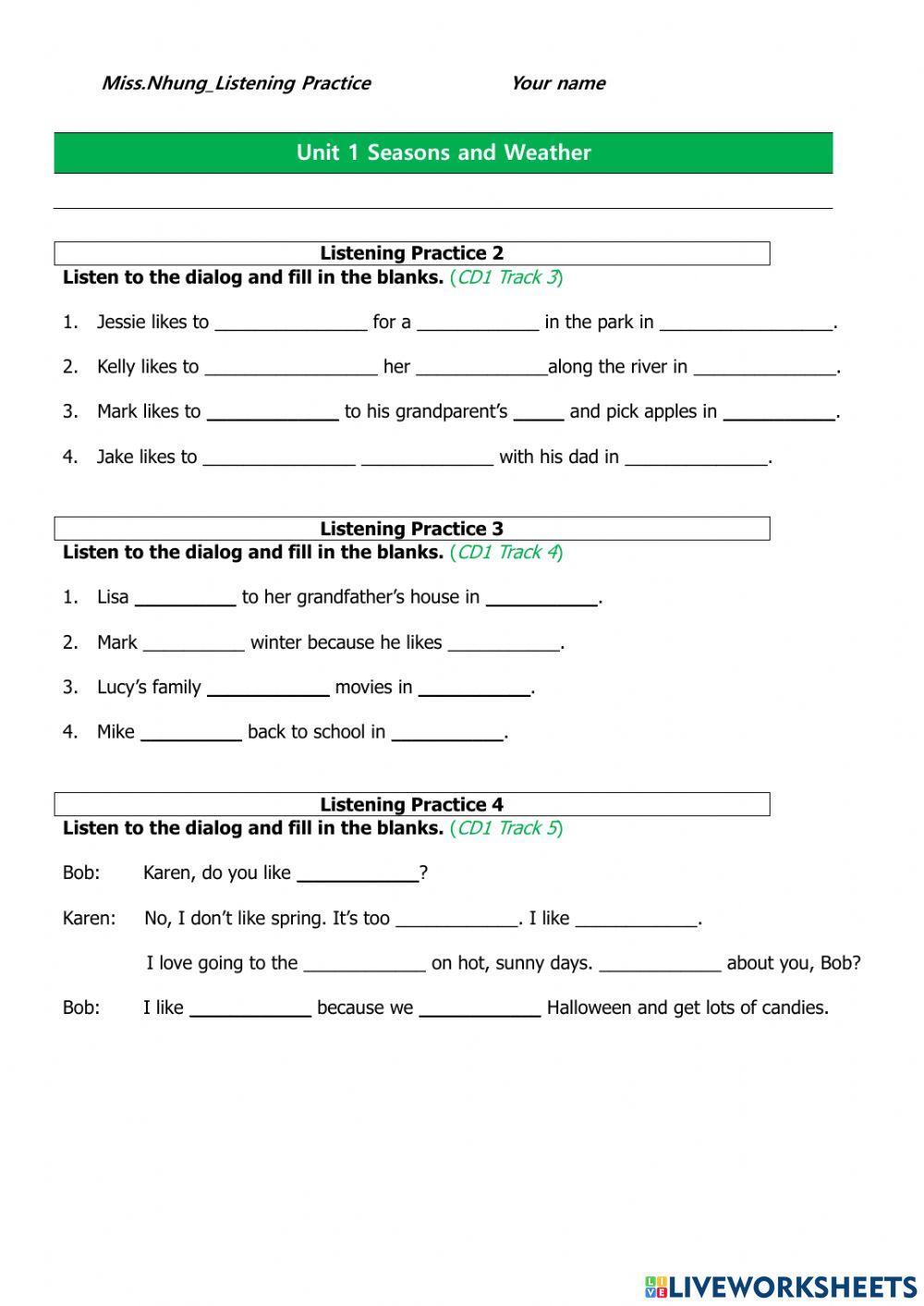 Listening Pract… | Free Interactive Worksheets | 7078377