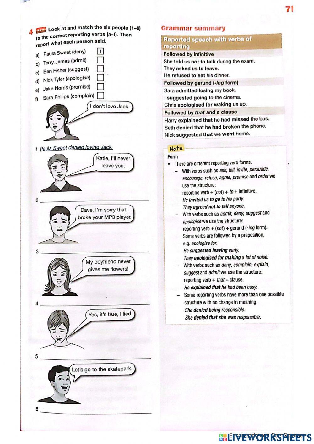 Reported speech B1 online exercise for | Live Worksheets