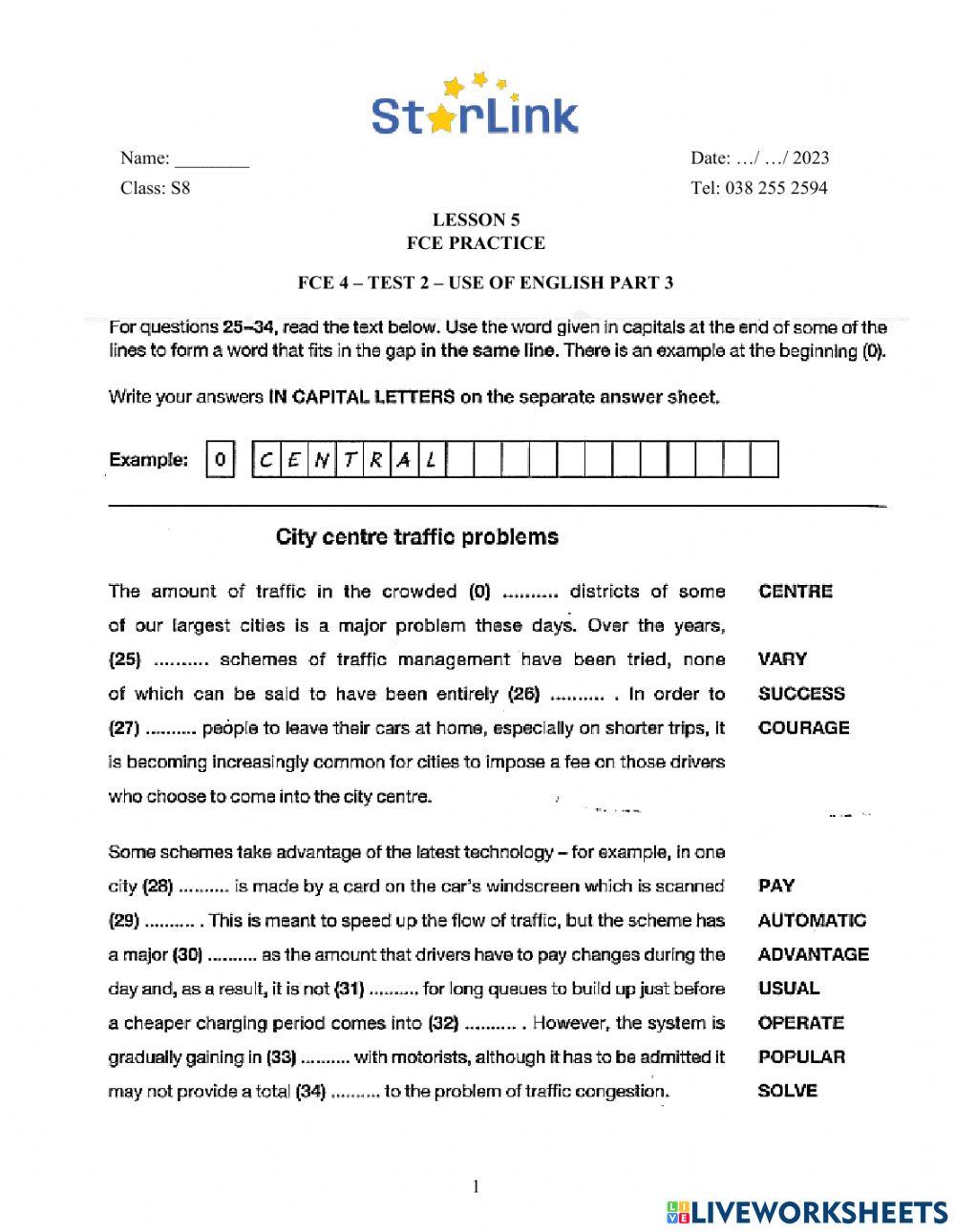 Foreign teacher-S8-Week 5-Lesson 5-FCE PRACTICE worksheet | Live Worksheets