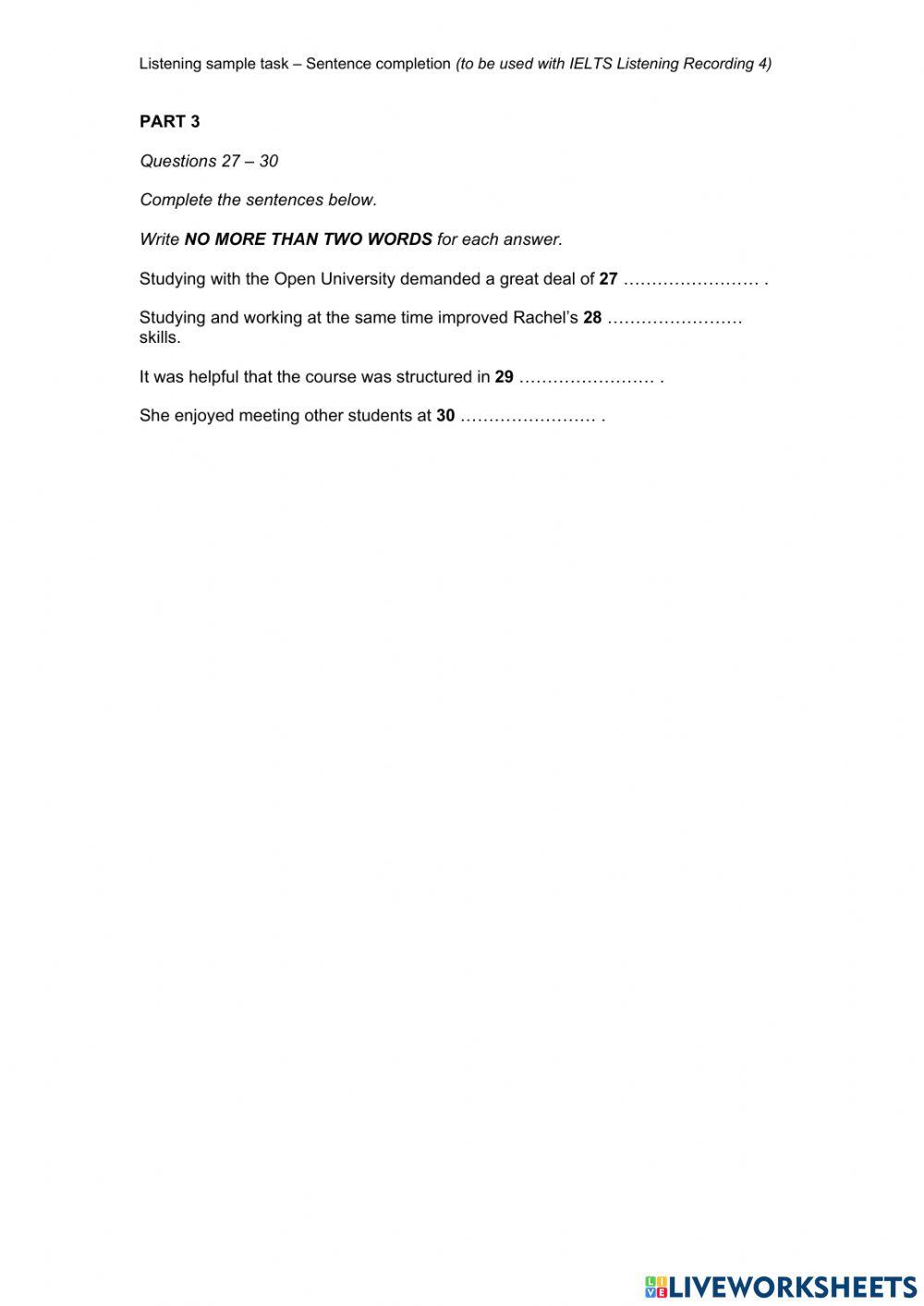 IELTS LISTENING… | Free Interactive Worksheets | 7073635