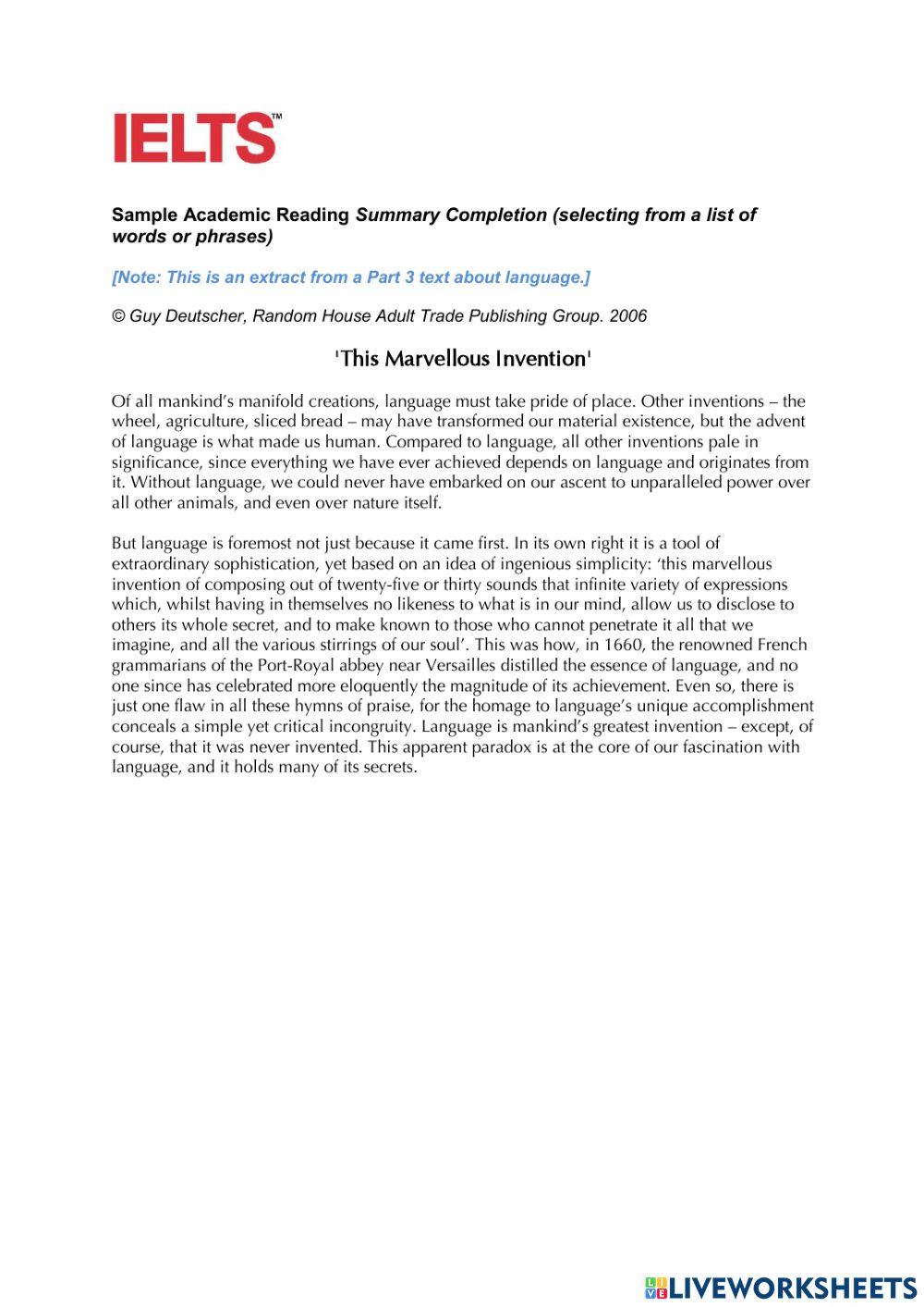 IELTS READING: … | Free Interactive Worksheets | 7073661