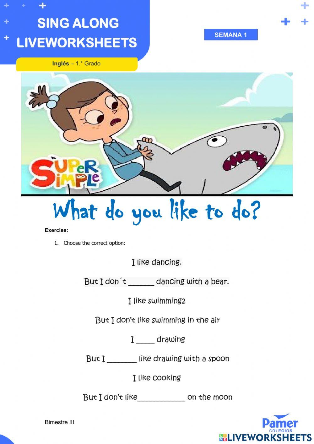 What do you like to do? free online exercise | Live Worksheets