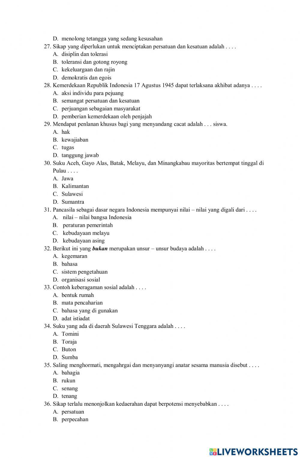 Pkn online exercise for 6 | Live Worksheets