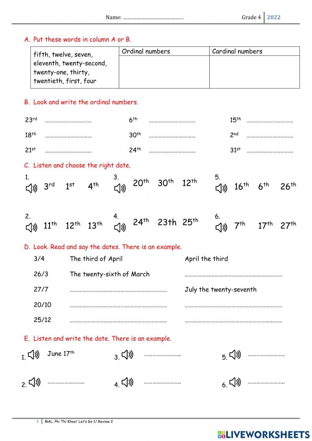 Grade 4 - Unit 4 interactive worksheet | Live Worksheets