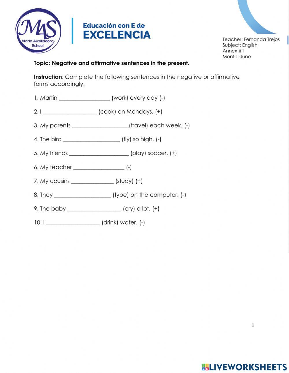 Affirmative and negative sentences with the verb to be