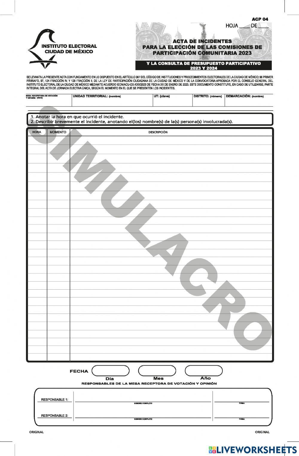 Acta de inciden… | Free Interactive Worksheets | 7008570