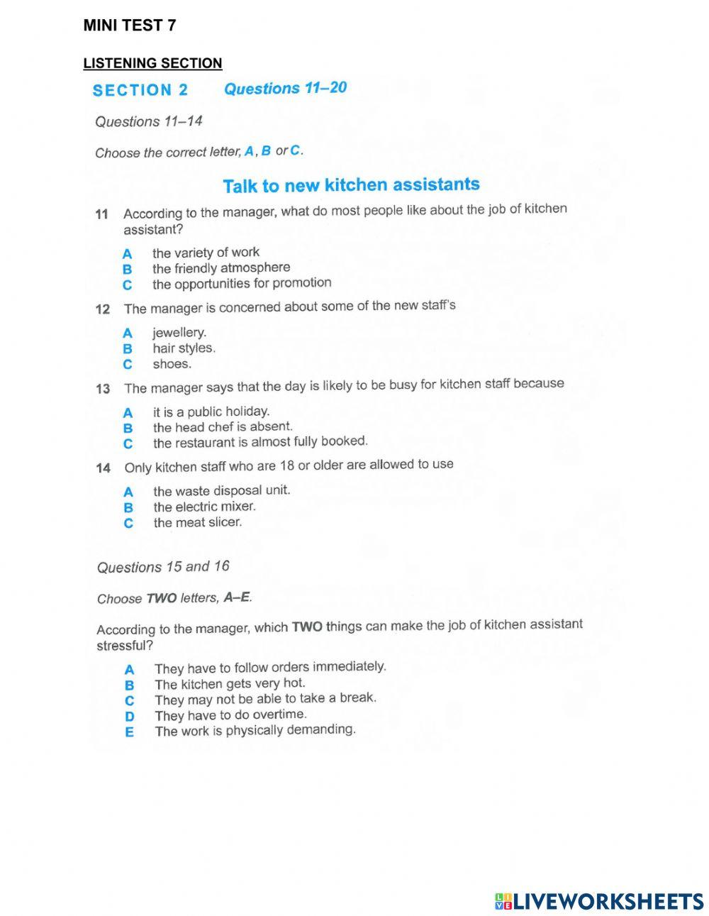 IELTS mini test 8 | misspalomita | Live Worksheets