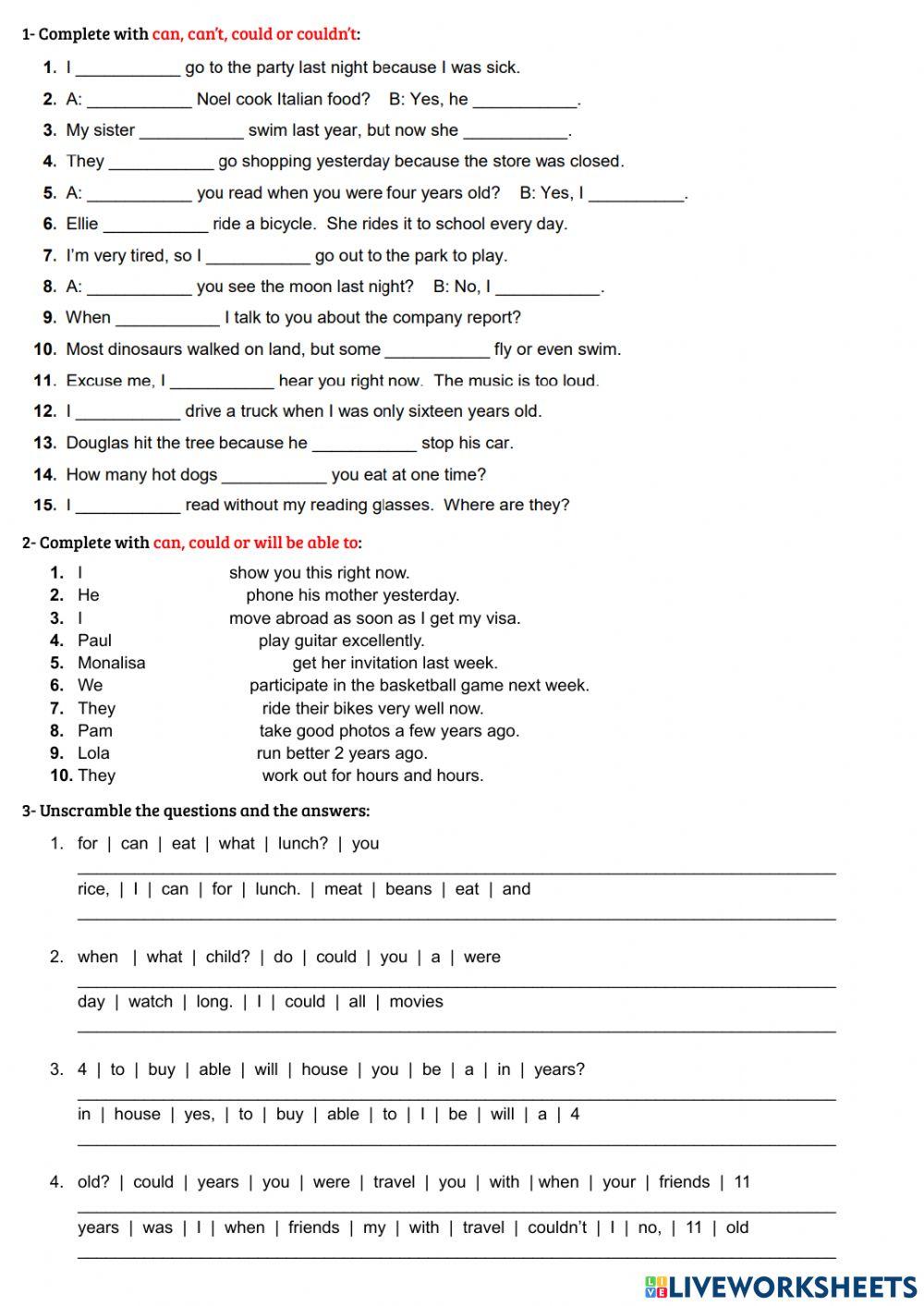 Can, could and … | Free Interactive Worksheets | 7008613