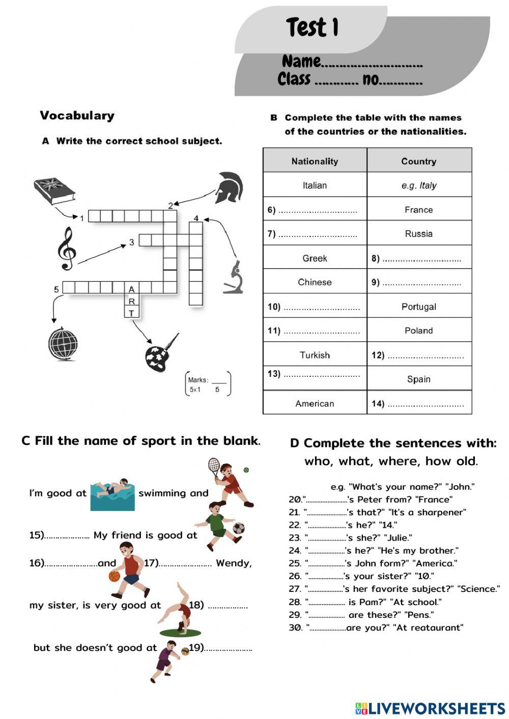 Unit1 M.1 Test worksheet | Live Worksheets