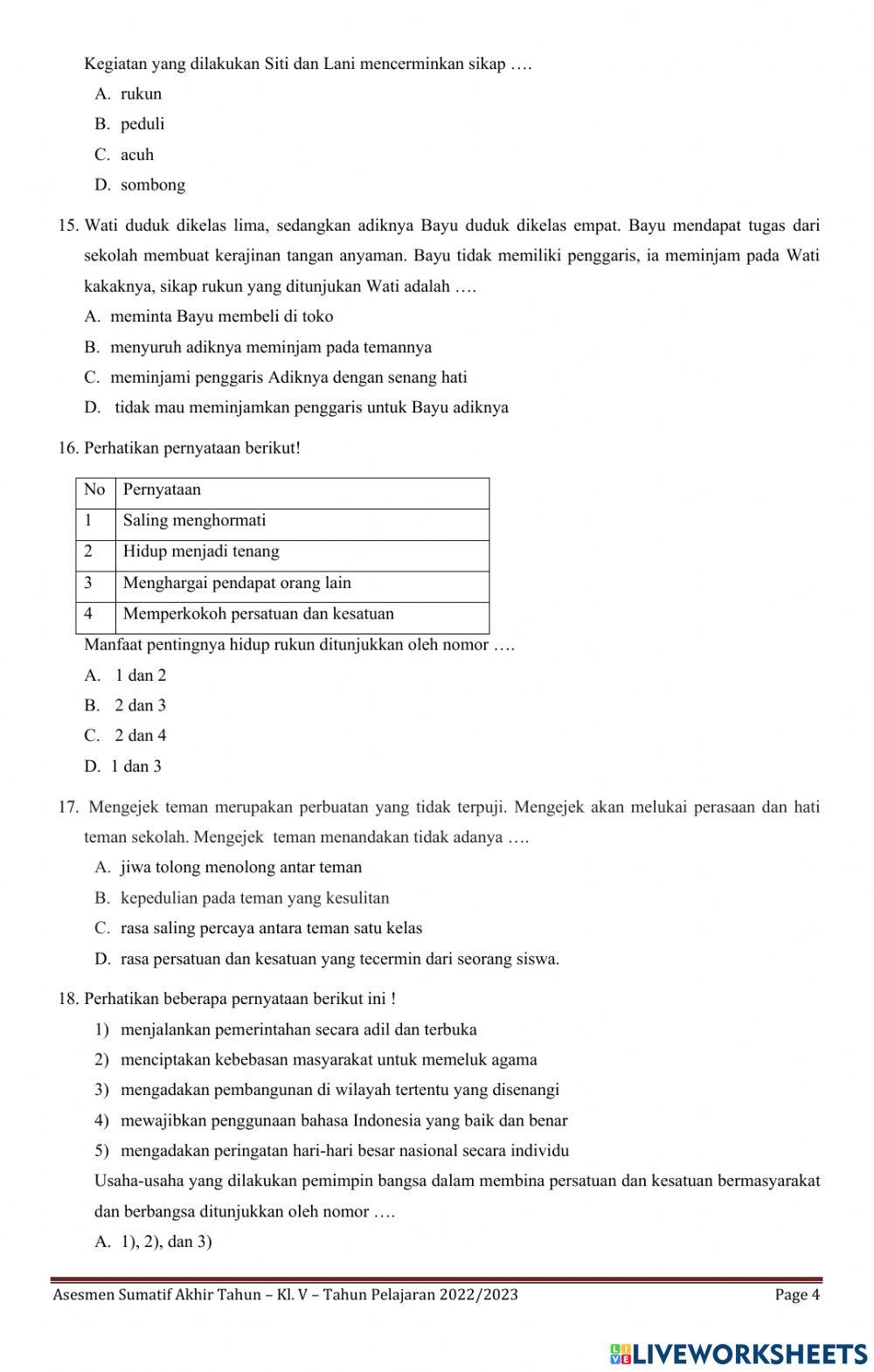 Tema 9 paket 1 kelas 5 worksheet | Live Worksheets