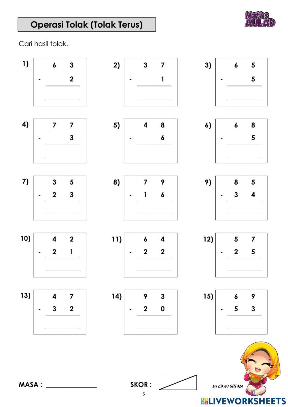 Matematik tambah tolak tahun 2 online exercise for | Live Worksheets