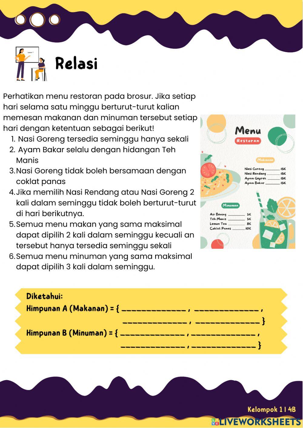 LKPD Relasi dan Fungsi exercise for Grade VIII | Live Worksheets