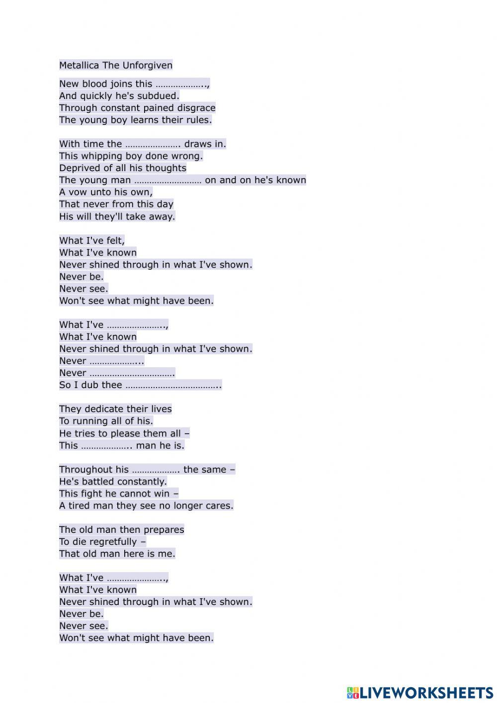 Metallica Unforgiven Lyrics