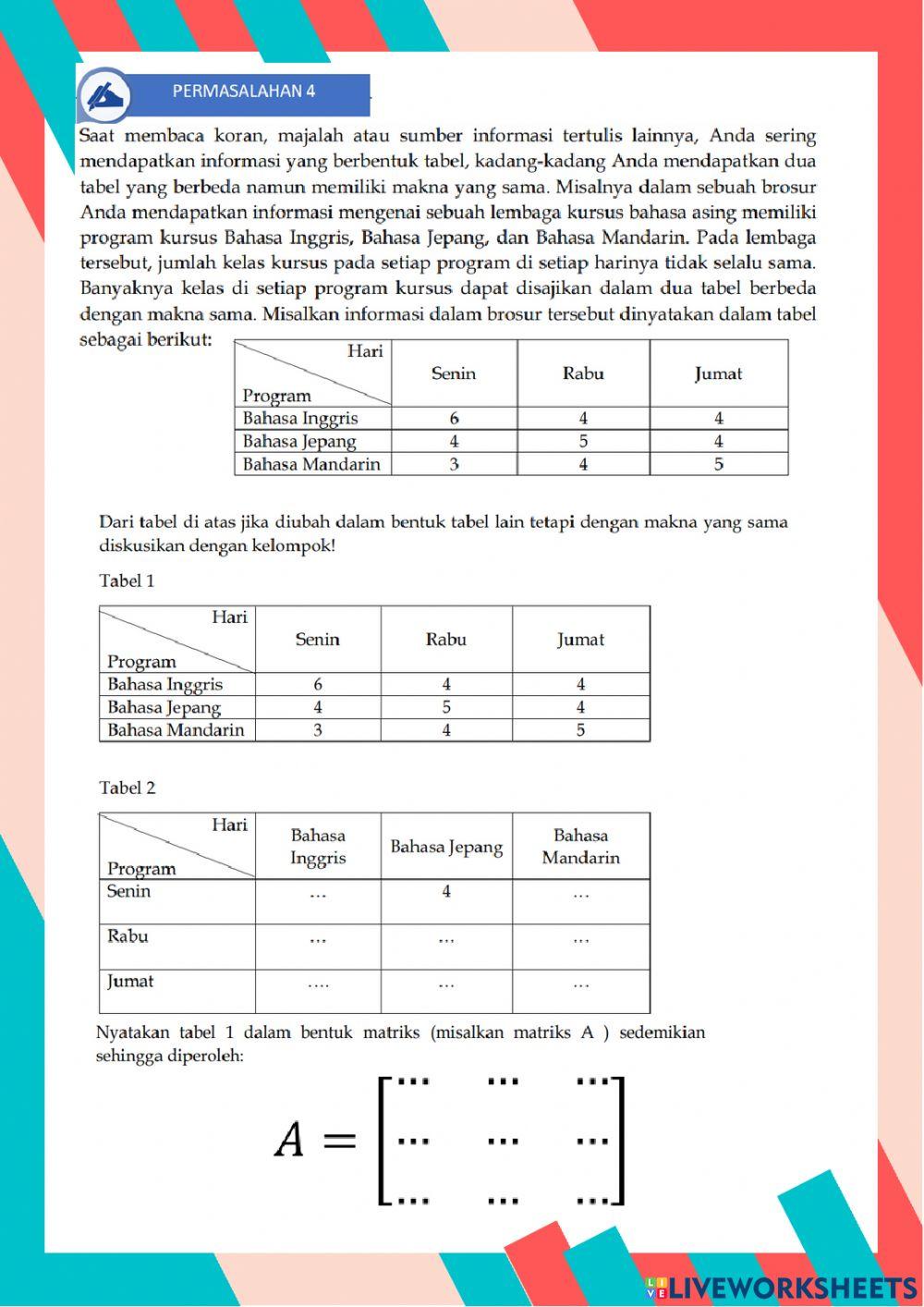 LKPD Matriks | Free Interactive Worksheets | 7018022